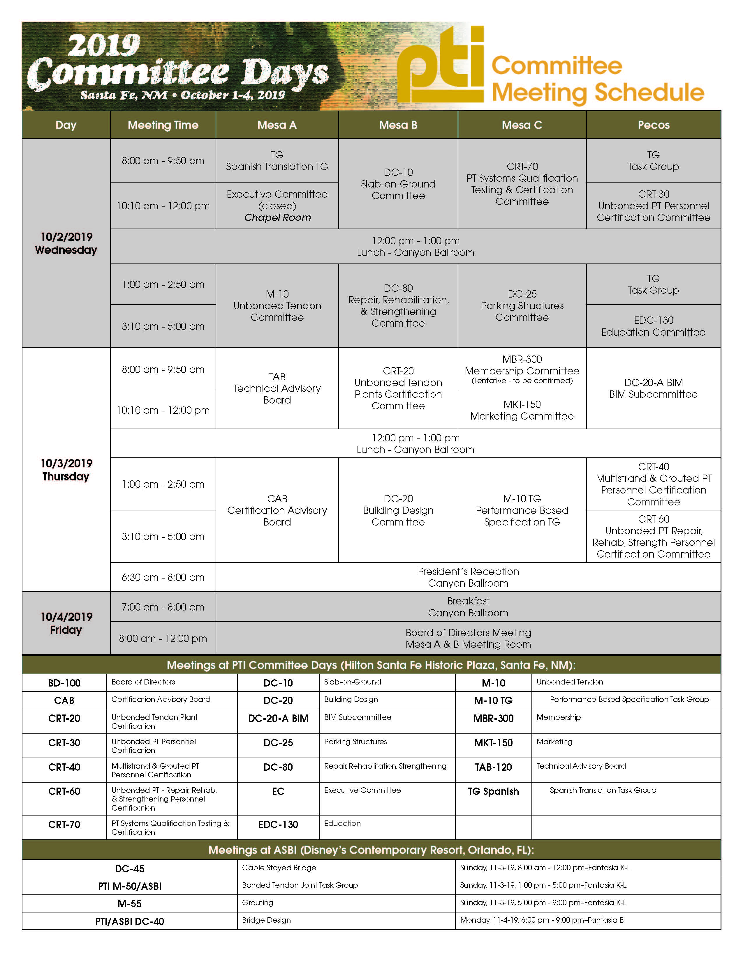 Post-Tensioning Institute > Events > Committee Days > Meeting Schedule
